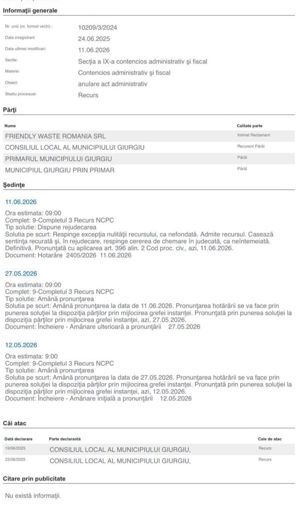 Primăria Giurgiu a câștigat procesul privind proiectul incineratorului ...
